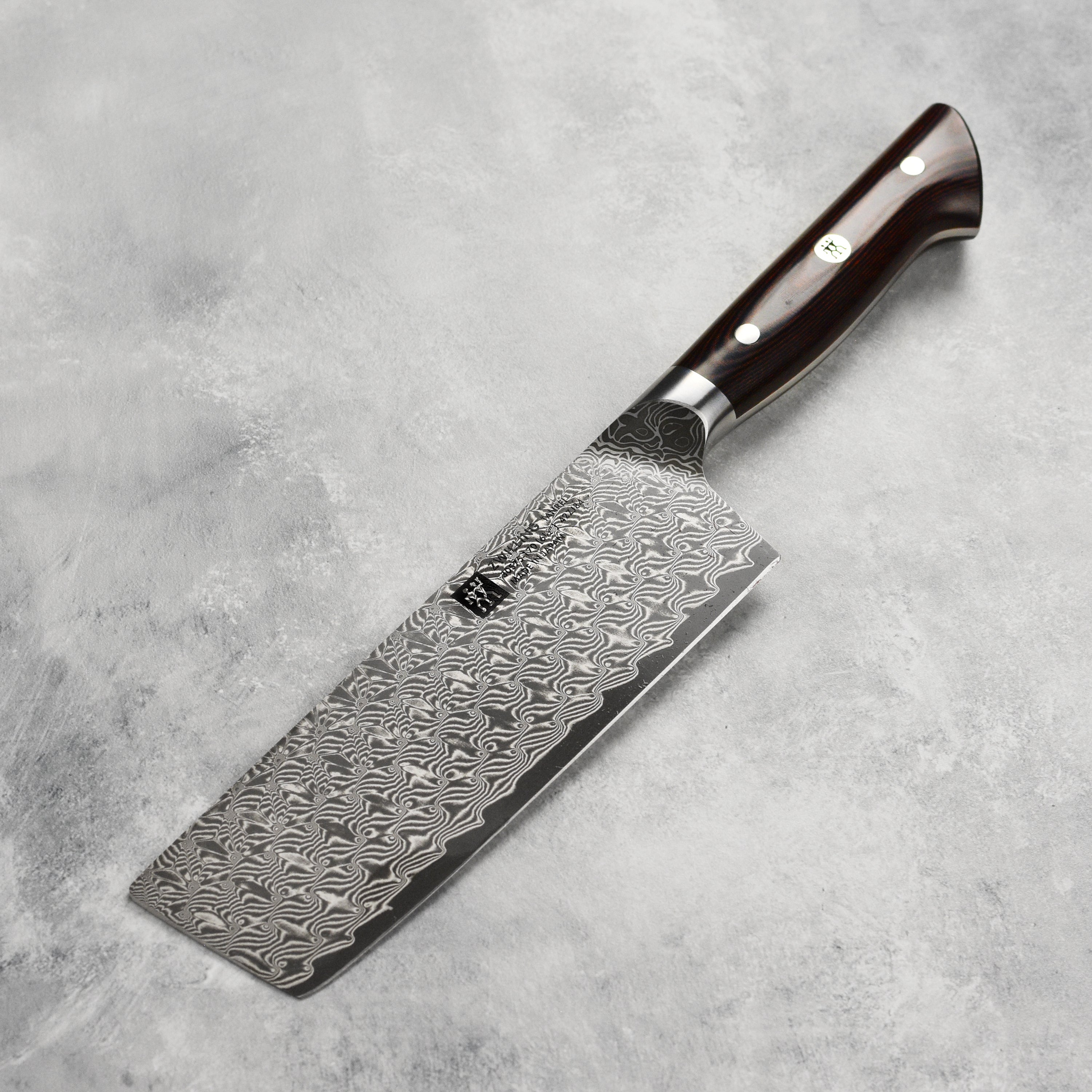 Zwilling Tanrei Damascus Nakiri Knife, 6.5" Japanese Stainless Steel Kitchen Knife, 101 Layer ...