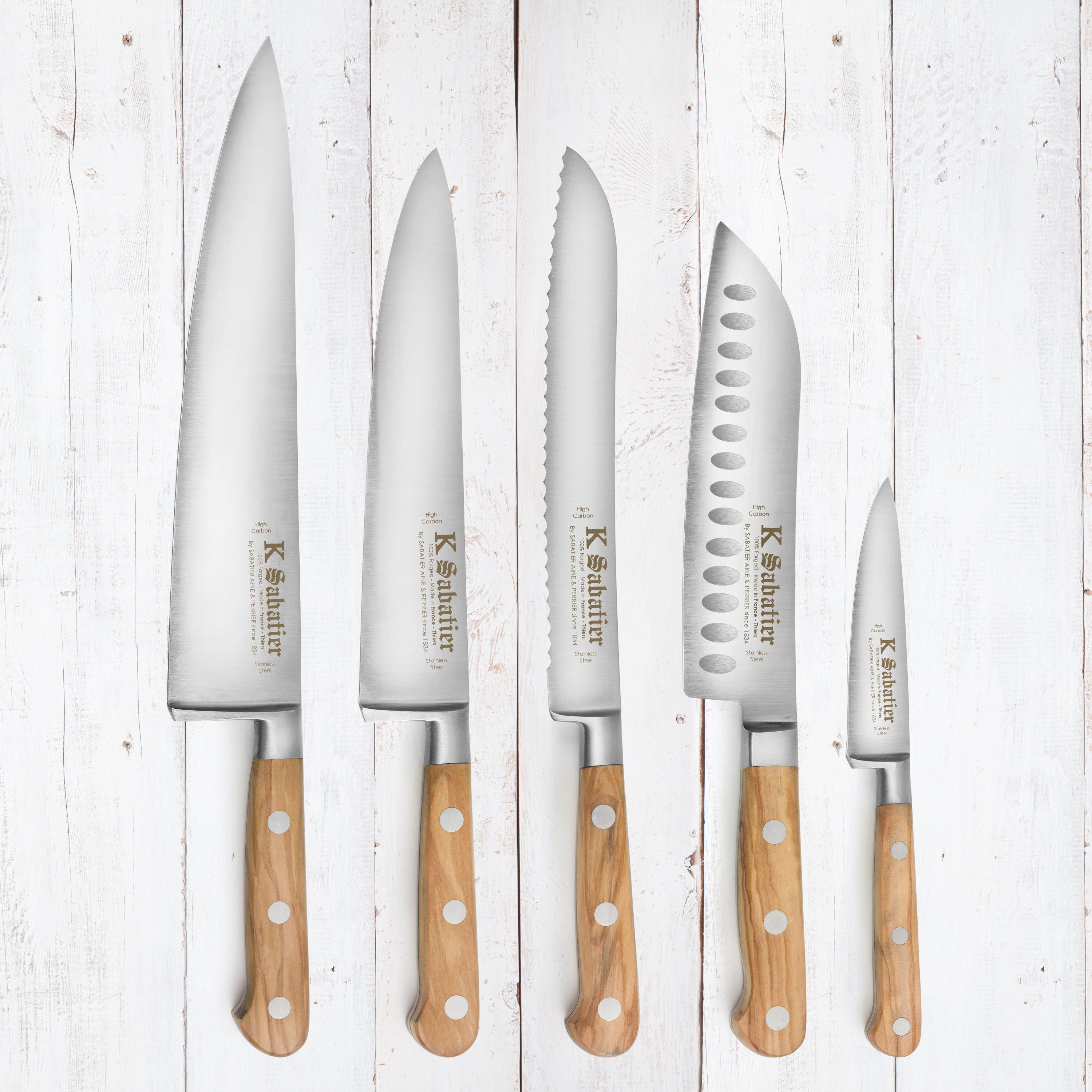 K Sabatier Stainless Steel Knives with Olive Wood Handles | Made in ...